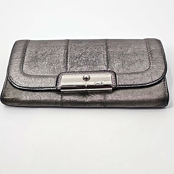 Coach | Bags | Coach Kristin Wallet Silver Metallic Leather W Snap ...